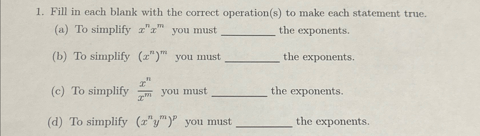 Solved Fill in each blank with the correct operation(s) ﻿to | Chegg.com