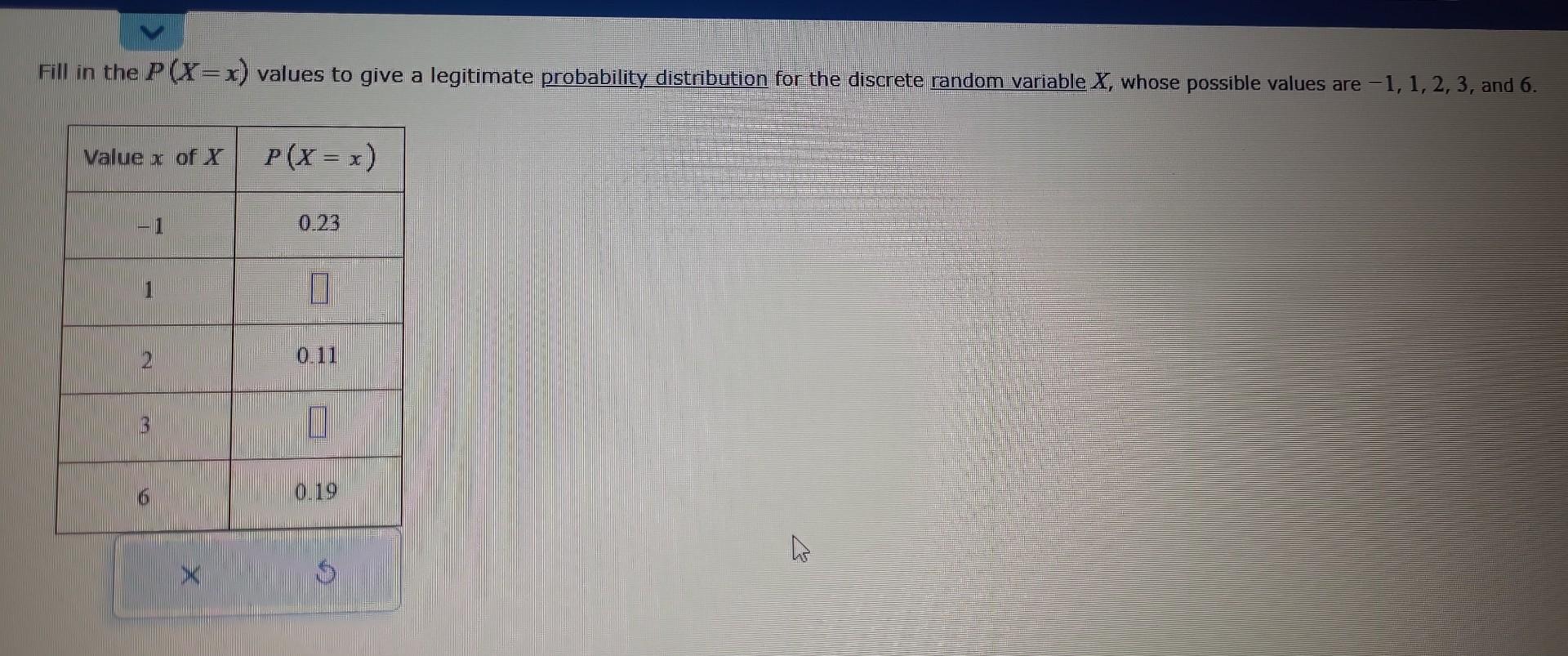 Solved Fill in the P(X=x) values to give a legitimate | Chegg.com
