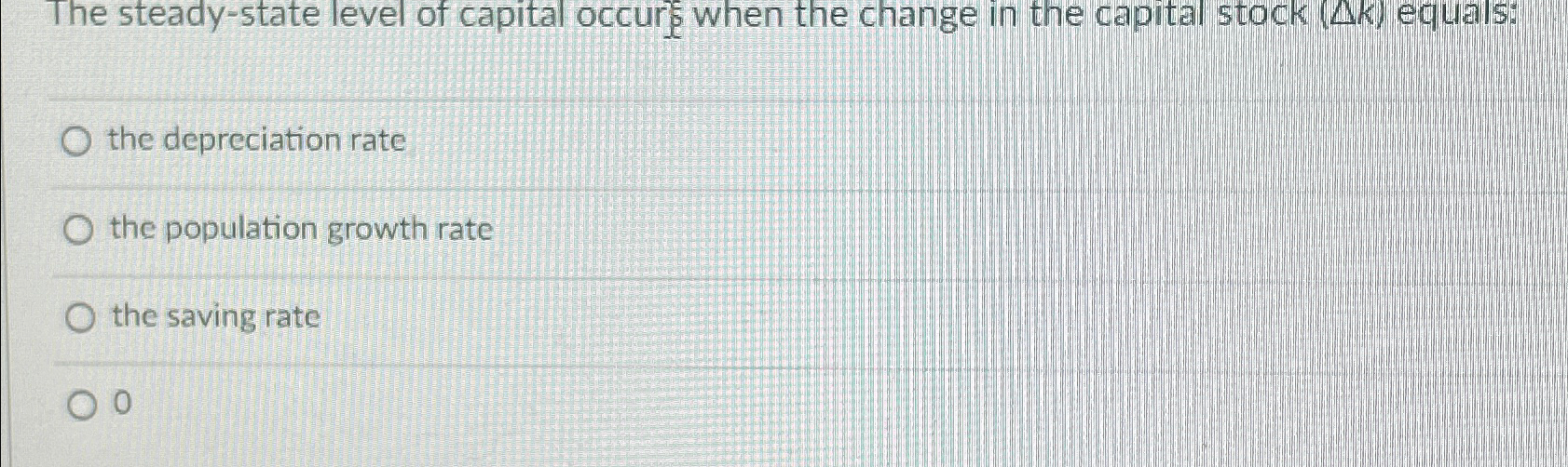 Solved The steady-state level of capital occur's when the | Chegg.com