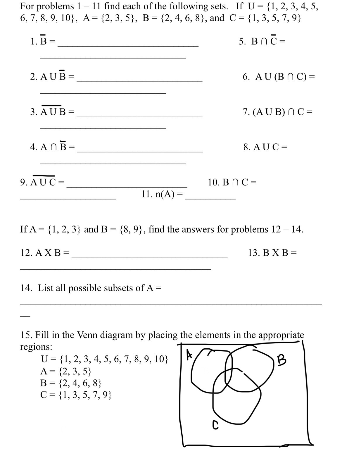 Solved For problems 1-11 ﻿find each of the following sets. | Chegg.com