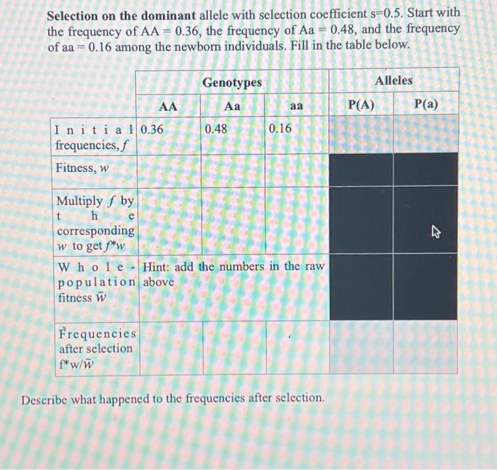 Solved Selection on the dominant allele with selection | Chegg.com