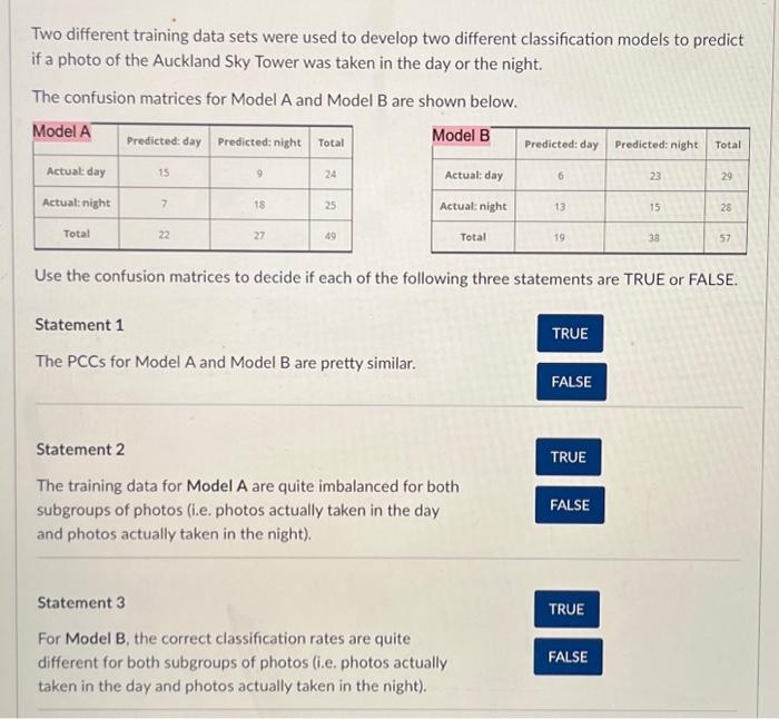 Solved Two Different Training Data Sets Were Used To Develop