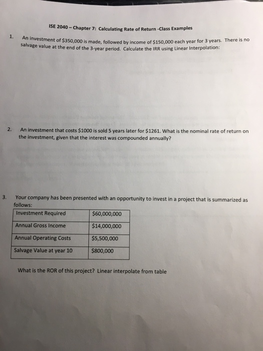 Solved ISE 2040 - Chapter 7: Calculating Rate of | Chegg.com