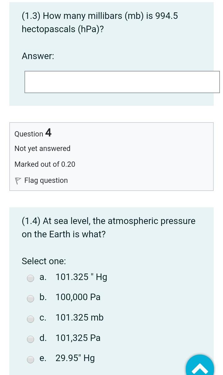 Solved (1.0) Barometric Pressure Conversions Using a | Chegg.com