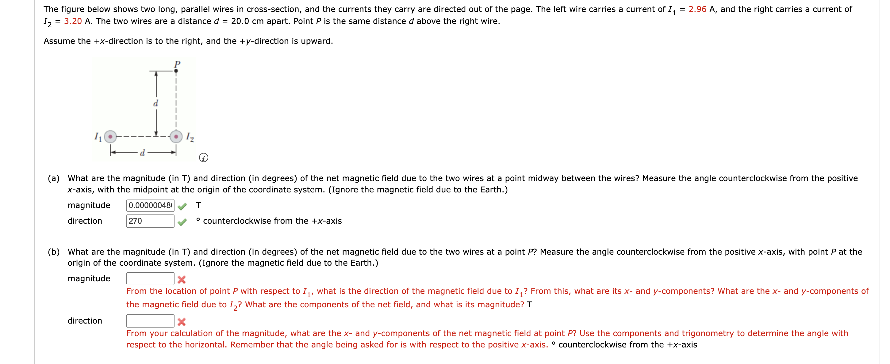 Solved I2=3.20A. ﻿The two wires are a distance d=20.0cm | Chegg.com