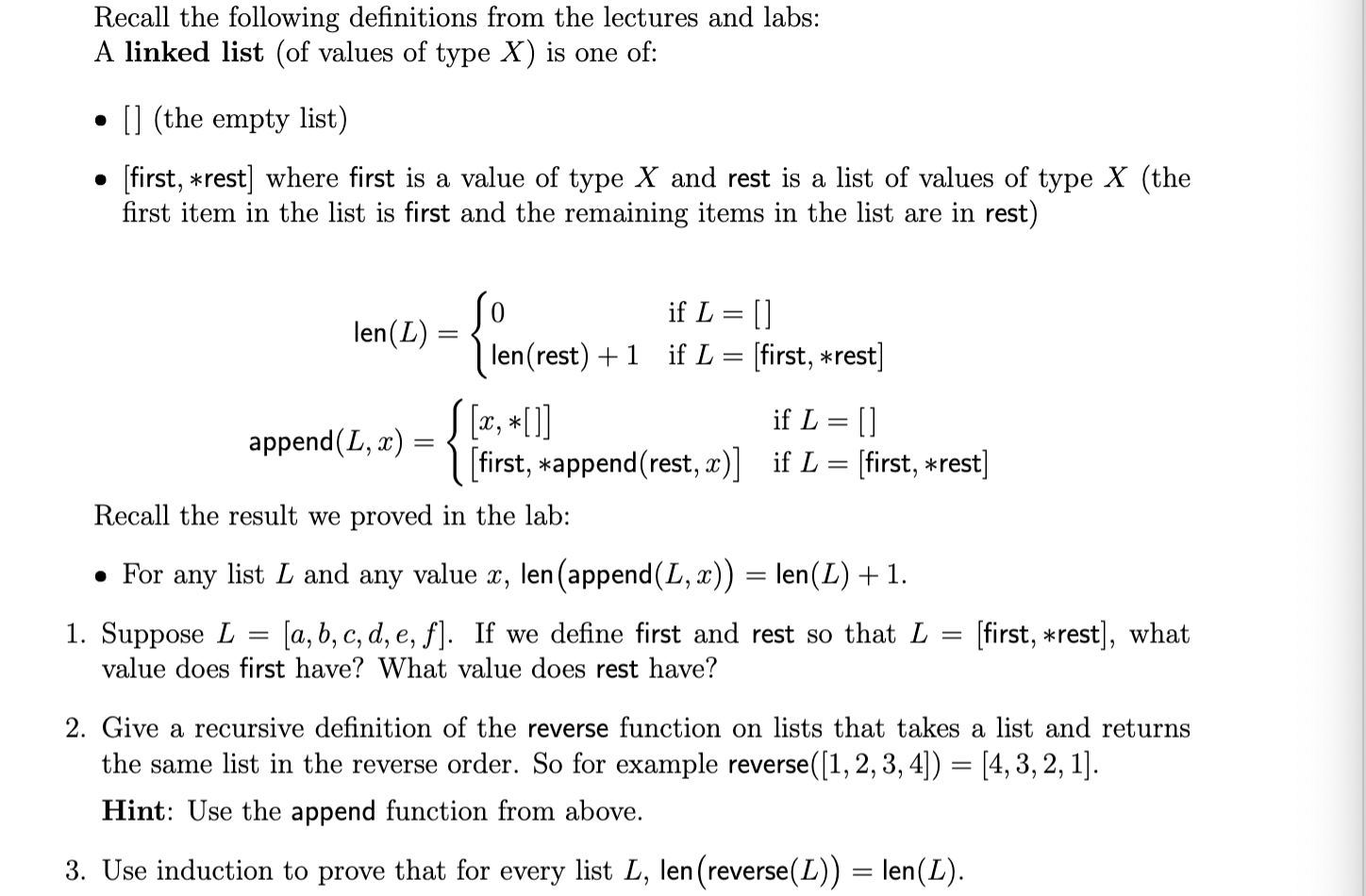 Solved Recall the following definitions from the lectures | Chegg.com