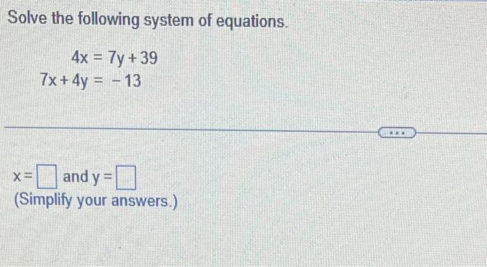 Solved Solve the following system of equations. | Chegg.com