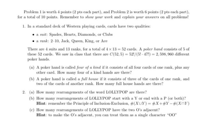 Solved Problem 1 Is Worth 4 Points 2 Pts Each Part And 