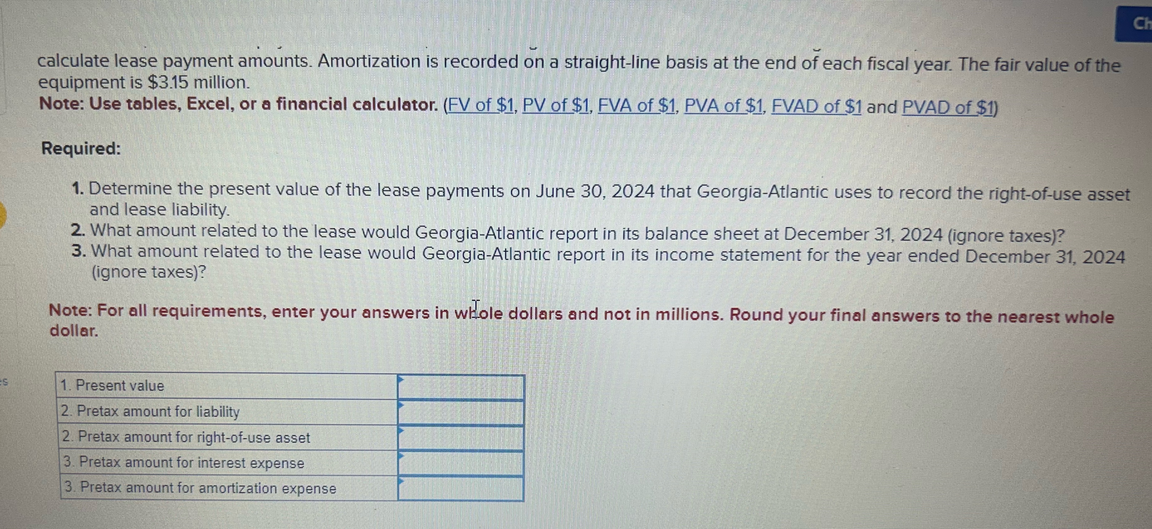 Solved calculate lease payment amounts. Amortization is | Chegg.com