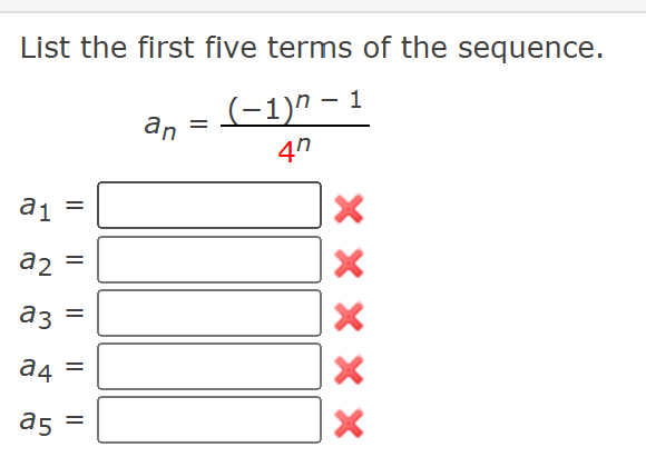 Solved List the first five terms of ﻿the | Chegg.com