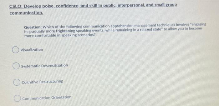 Solved CSLO: Develop poise, confidence, and skill in | Chegg.com