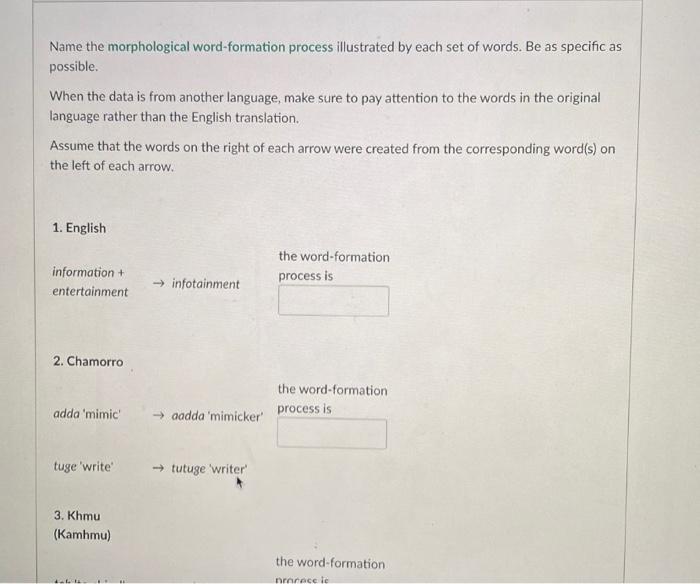 Name the morphological word-formation process | Chegg.com