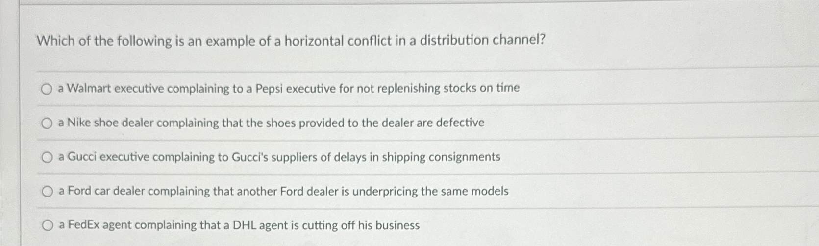 Solved Which of the following is an example of a horizontal | Chegg.com