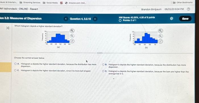 Solved Which hislogrim depicts a higher standard devision? | Chegg.com