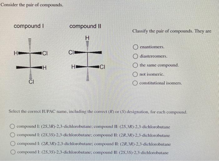 Solved Consider the pair of compounds. Classify the pair of | Chegg.com