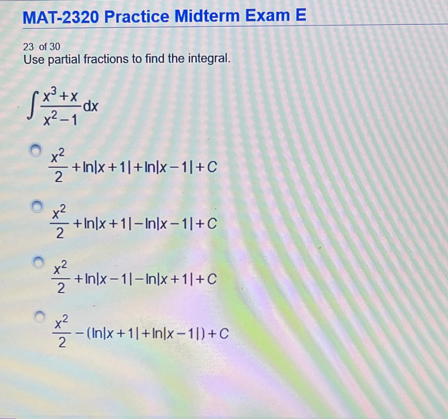 Solved MAT-2320 Practice Midterm Exam E23 of 30Use partial | Chegg.com Solved MAT-2320 Practice Midterm Exam E23 of 30Use partial | Chegg.com