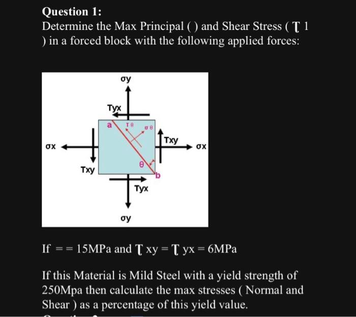 Solved Question 1: Determine the Max Principal ( ) and Shear | Chegg.com