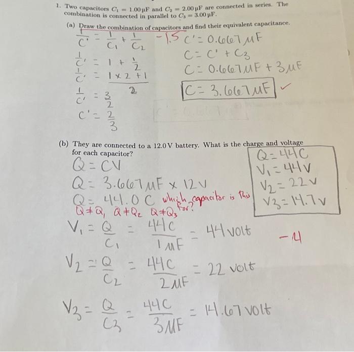 Solved 1. Two capacitors C1=1.00μF and C2=2.00μF are | Chegg.com