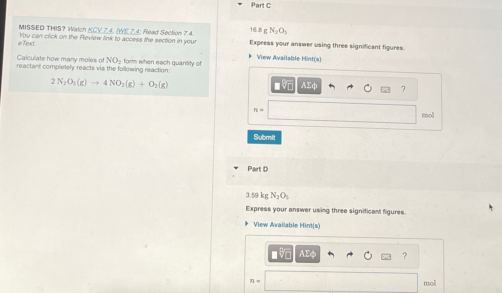 Solved Part CMISSED THIS? Watch KCV 7.4, ﻿IWE 7.4; Read | Chegg.com
