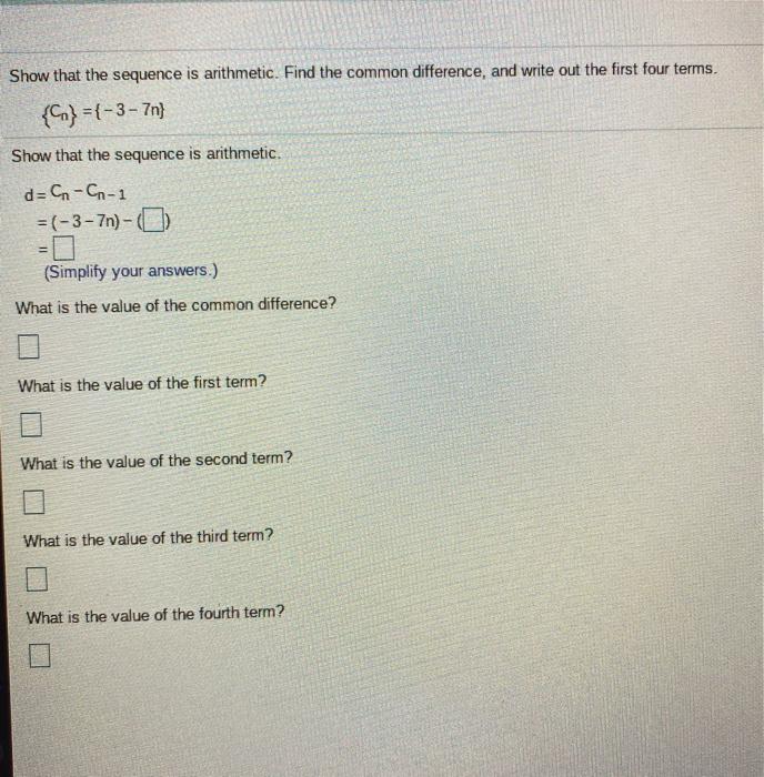 Solved Show that the sequence is arithmetic. Find the common | Chegg.com
