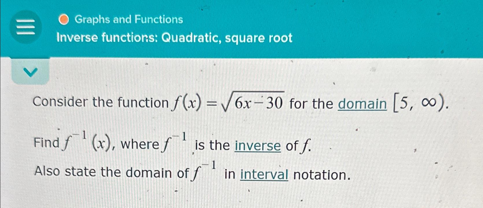 Solved Graphs and Functions Inverse functions: Quadratic, | Chegg.com