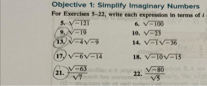 Solved Objective 1: Simplify Imaginary Numbers For Exercises | Chegg.com