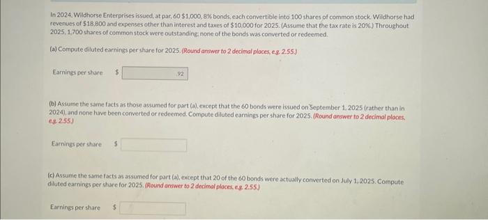 Solved In 2024. Wildhorse Enterprises issued, at par, | Chegg.com