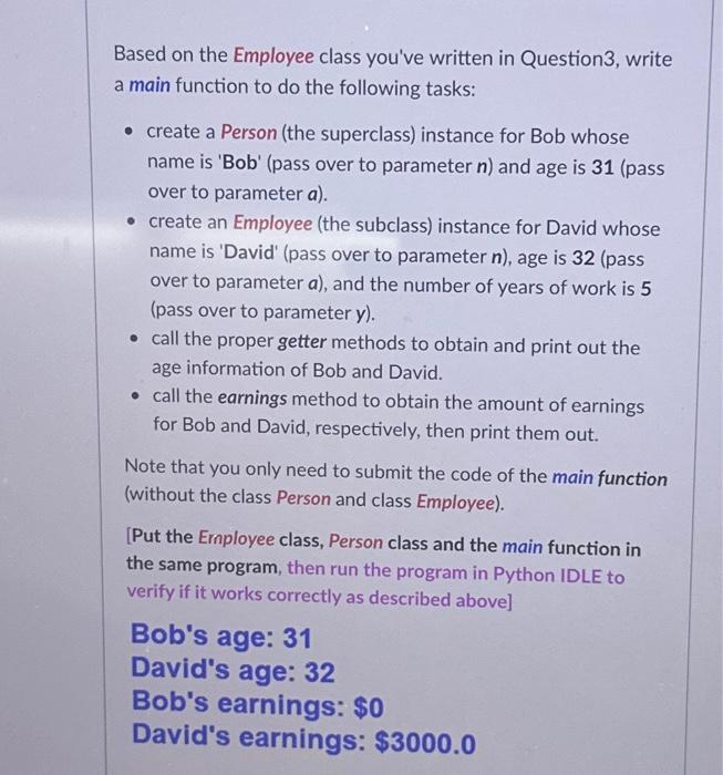 Solved Based on the Employee class you've written in | Chegg.com