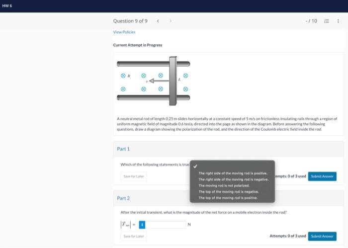 Solved A neutral metal rod of length 0.25 m slides | Chegg.com