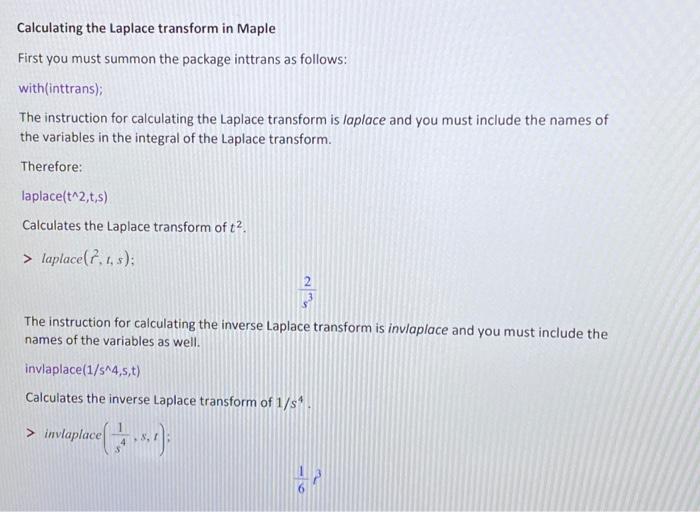 Solved Calculating the Laplace transform in Maple First you | Chegg.com
