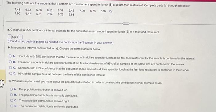 a. Construct a 95% confidence interval estimate for | Chegg.com