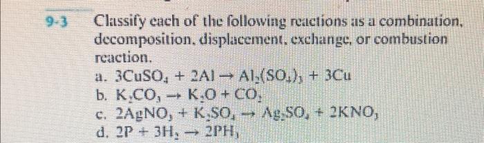 Solved Classify each of the following reactions as a | Chegg.com