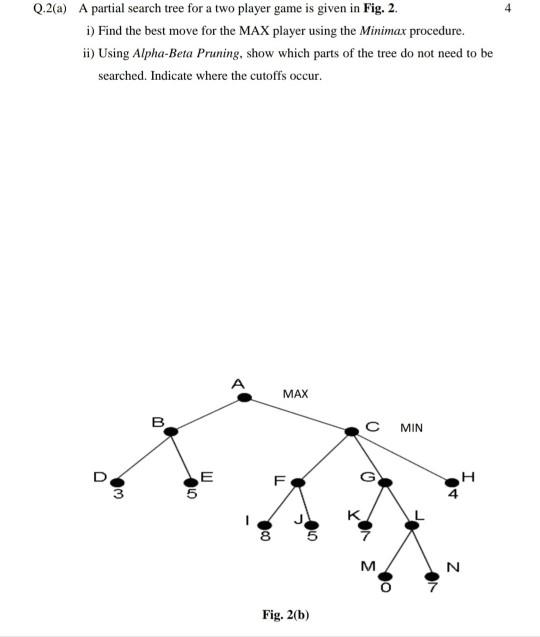Solved Q2a A Partial Search Tree For A Two Player Game Is