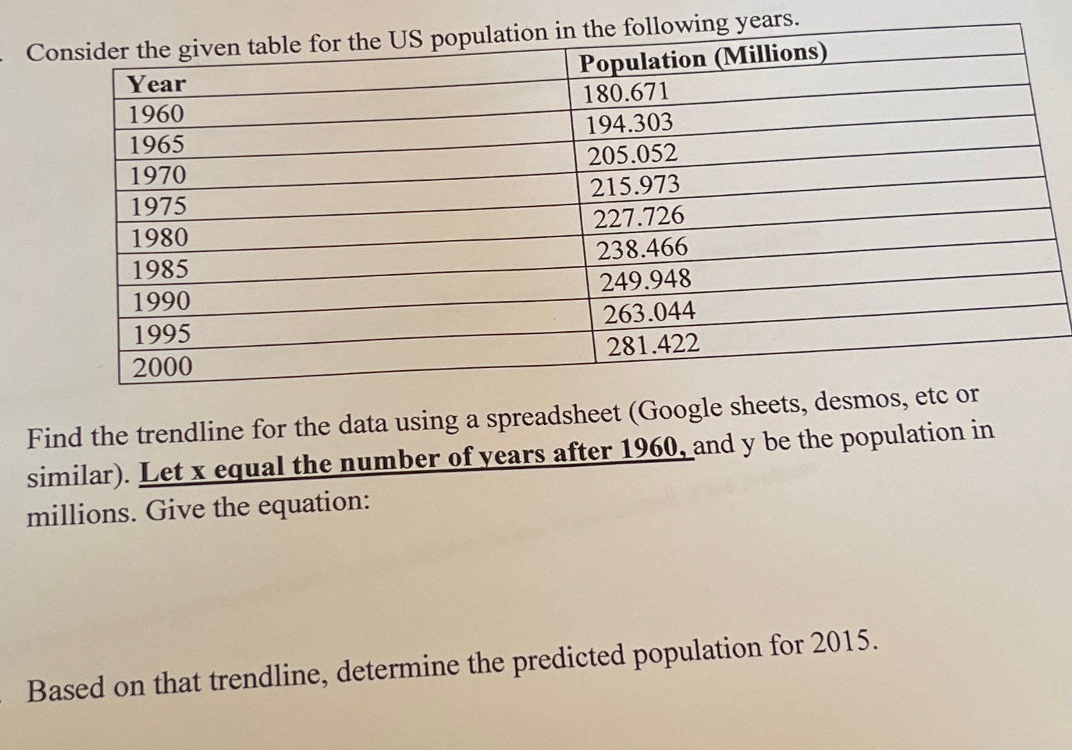Solved Consider the given table for the US population in the | Chegg.com