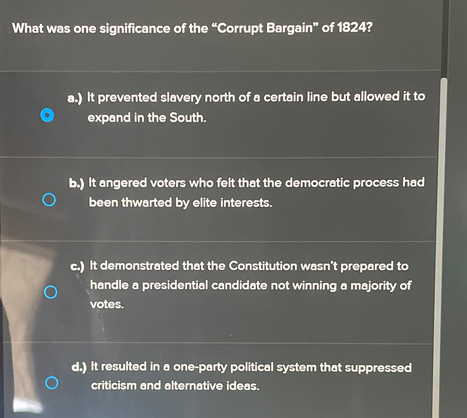 Solved What was one significance of the "Corrupt Bargain" of | Chegg.com