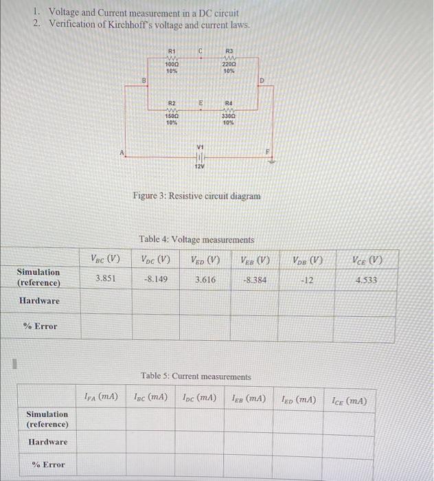 Solved 1. Voltage and Current measurement in a DC circuit 2. | Chegg.com