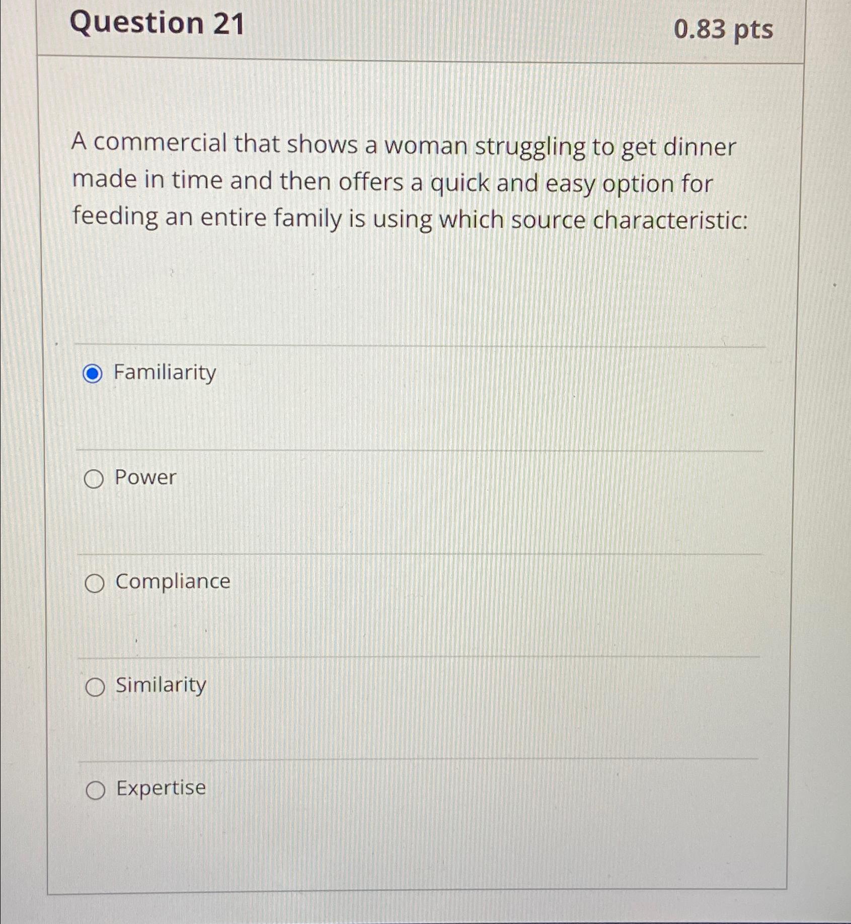 Solved Question 210.83 ﻿ptsA commercial that shows a woman | Chegg.com