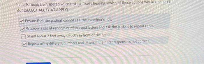 Solved In performing a whispered voice test to assess | Chegg.com