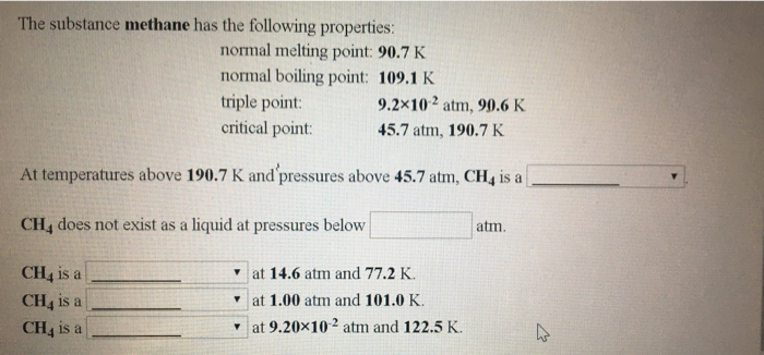 Solved The substance methane has the following properties: | Chegg.com