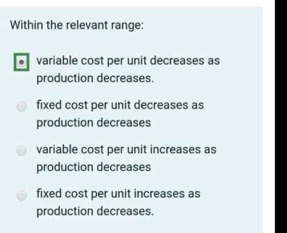 Solved Within the relevant range: variable cost per unit | Chegg.com