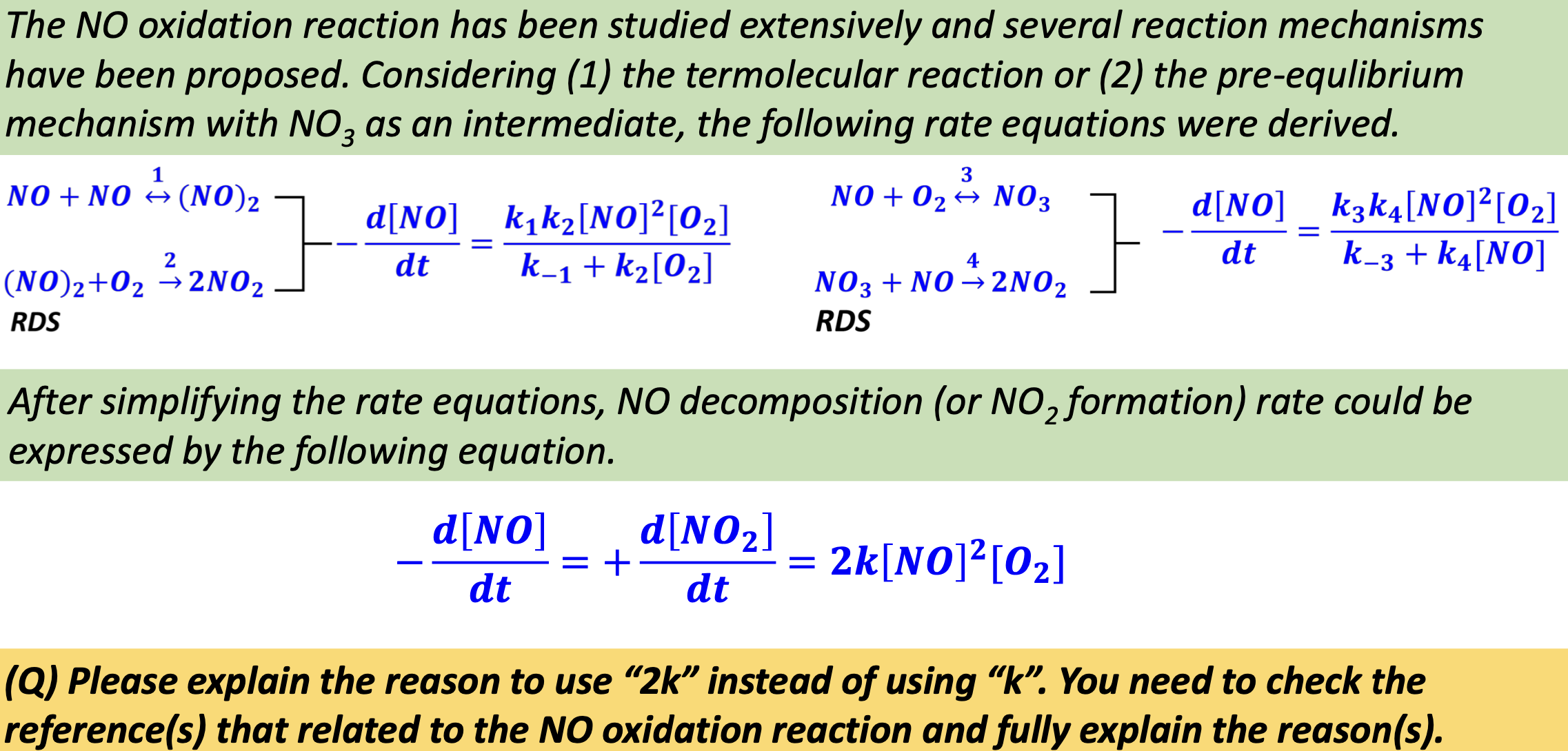 Solved The NO oxidation reaction has been studied | Chegg.com