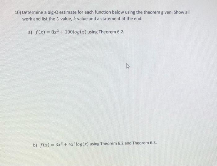 Solved 10) Determine a big-O estimate for each function | Chegg.com
