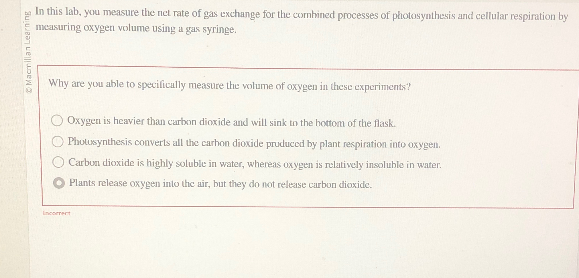 Solved In this lab, you measure the net rate of gas exchange | Chegg.com