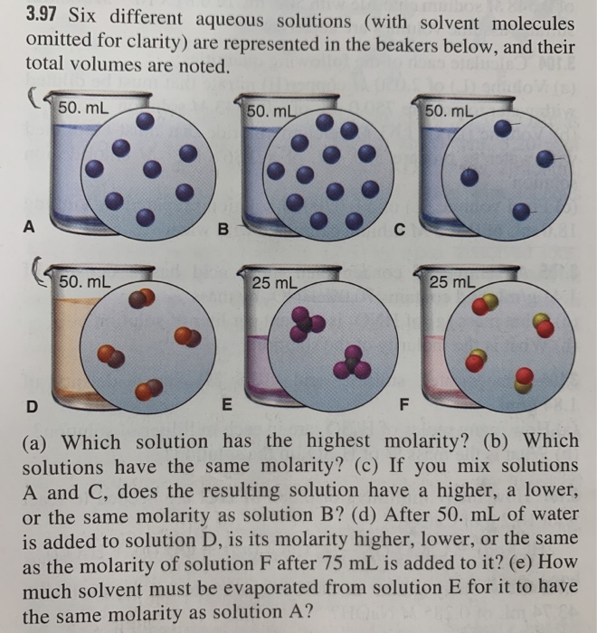 Solved 3.97 Six different aqueous solutions (with solvent | Chegg.com
