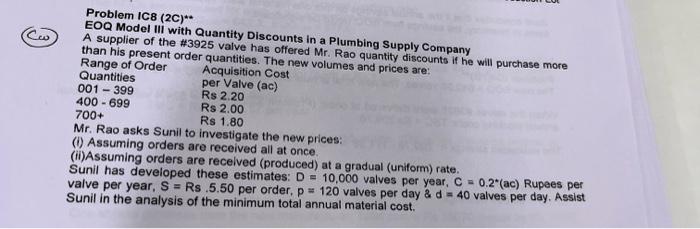 Solved Problem IC8 (2C)∗∗ EOQ Model III with Quantity | Chegg.com