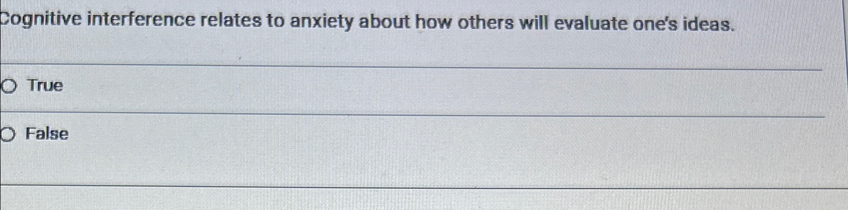 Solved Cognitive interference relates to anxiety about how | Chegg.com