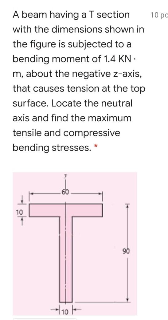Solved 10 pa A beam having a T section with the dimensions | Chegg.com