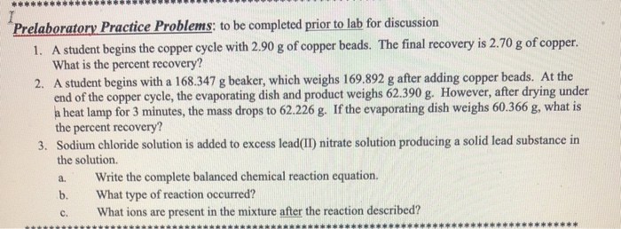 Solved Prelaboratory Practice Problems: to be completed | Chegg.com