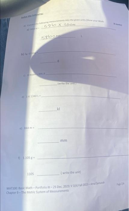 Solved sotwe the hergyins a) 570100=−5910×1000 Wmann 5810000 | Chegg.com