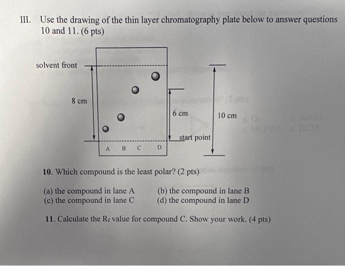 Solved II. Use the drawing of the thin layer chromatography | Chegg.com